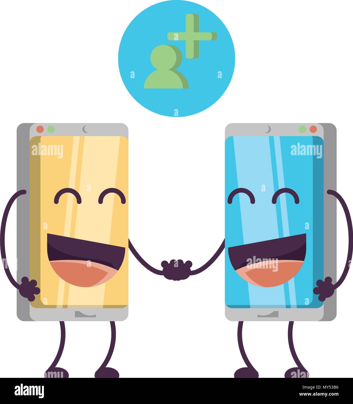 Cartoon happy smartphones over white background, vector illustration ...