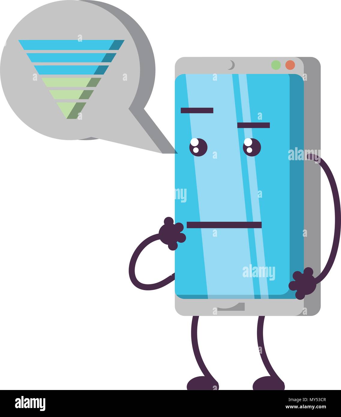 Cartoon worried smartphone thinking in low signal over white background ...