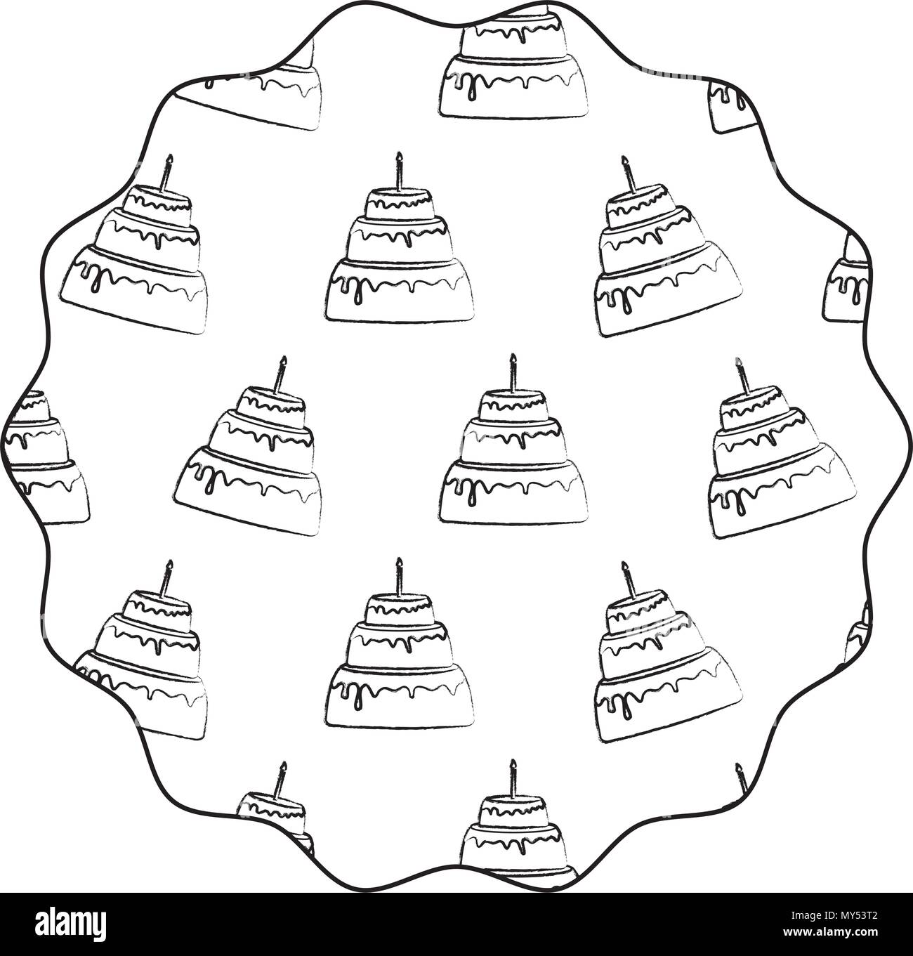 circular frame with sweet cakes pattern over white background, vector ...