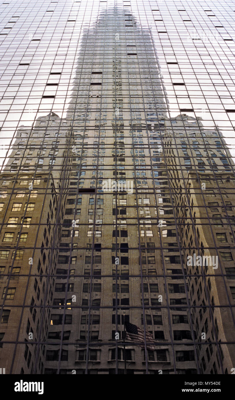 The Chrysler Building reflected in a neighbouring building, New York ...