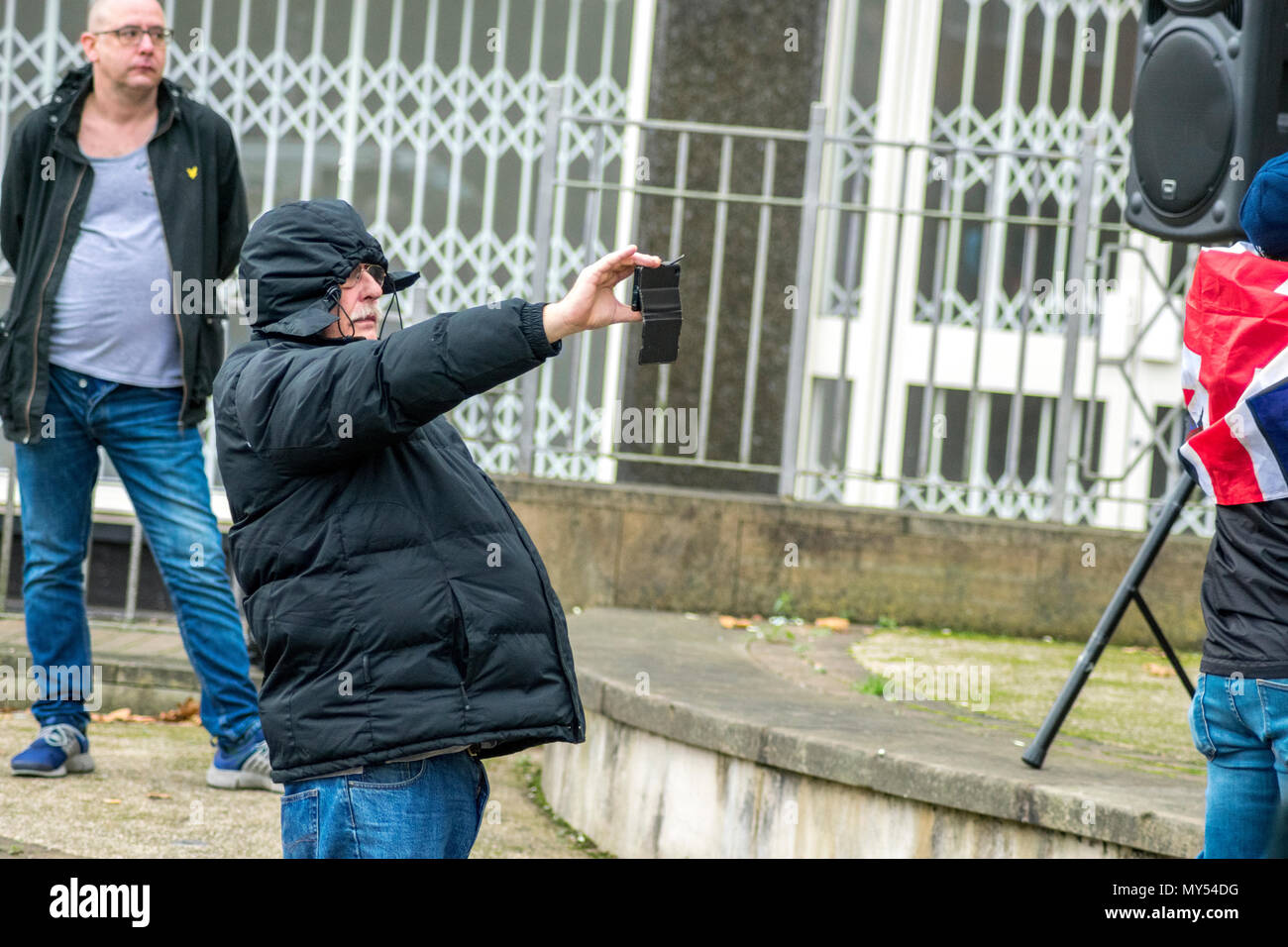 28 October 2017 - The far-right group EDL gather in Stoke-on-Trent ...
