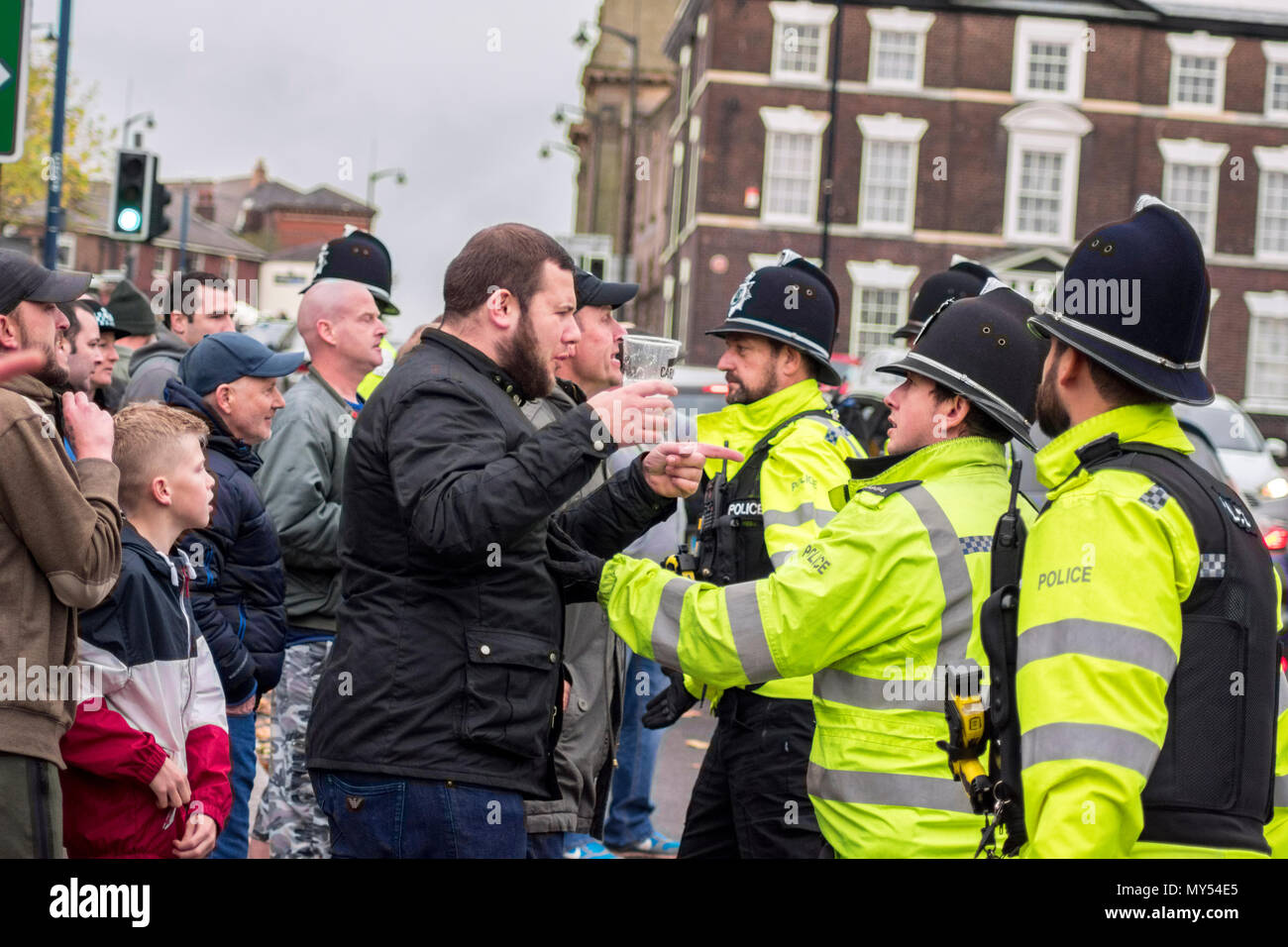 28 October 2017 - The far-right group EDL gather in Stoke-on-Trent ...