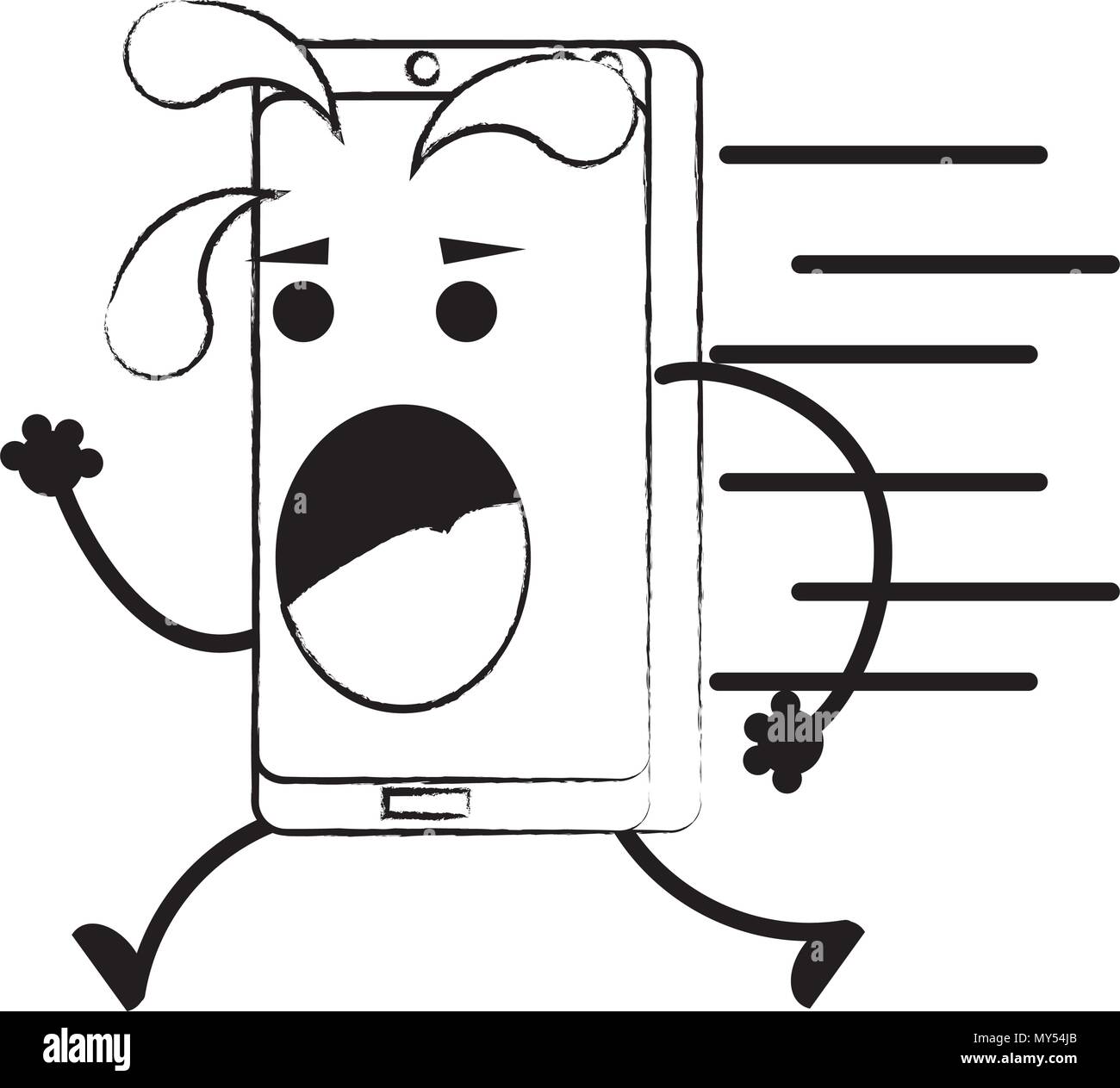 cartoon smartphone running and sweating over white background, vector ...