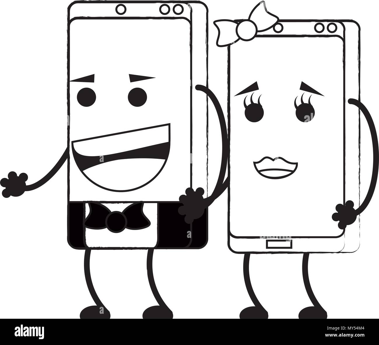 Cartoon elegant couple of smartphones over white background, vector ...
