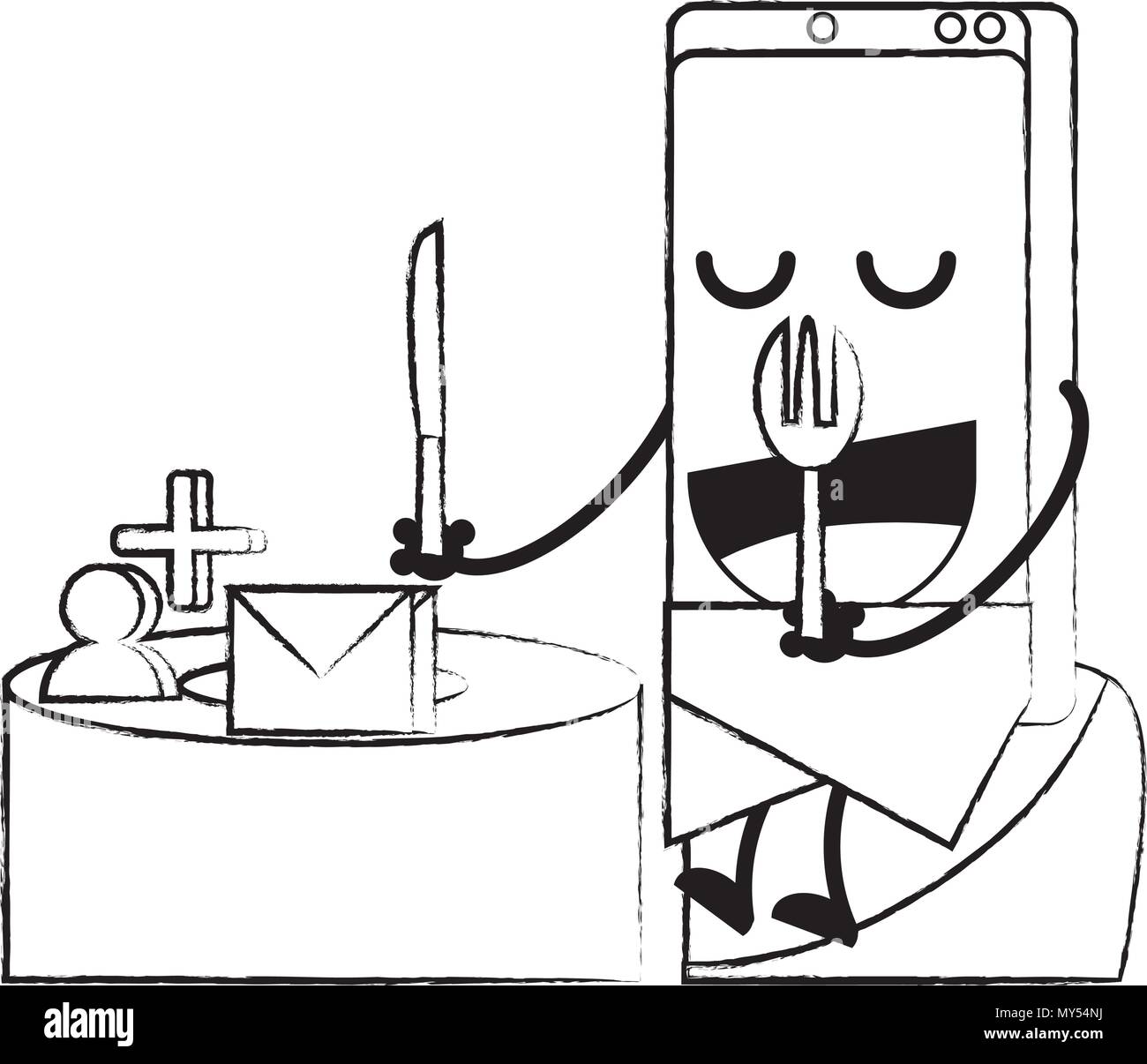 Cartoon smartphone sitting on the table over white background, vector ...