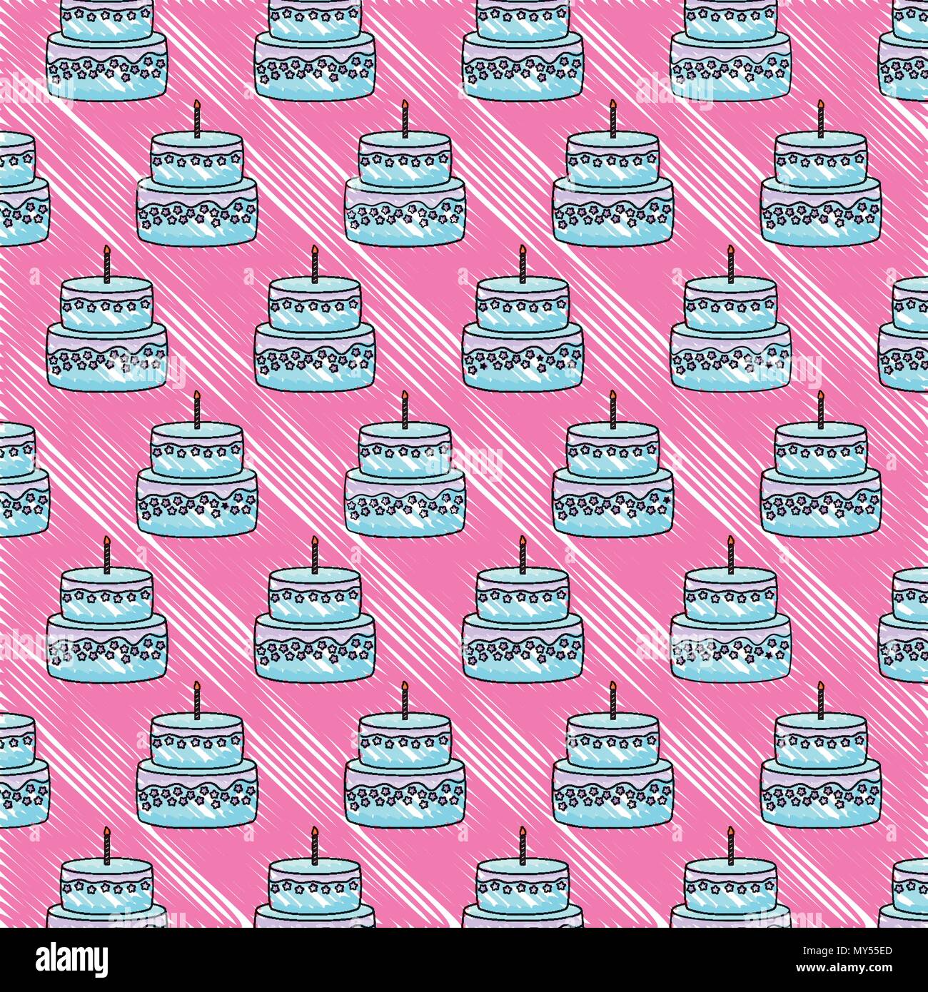 background of cakes with candles pattern over white background, vector ...