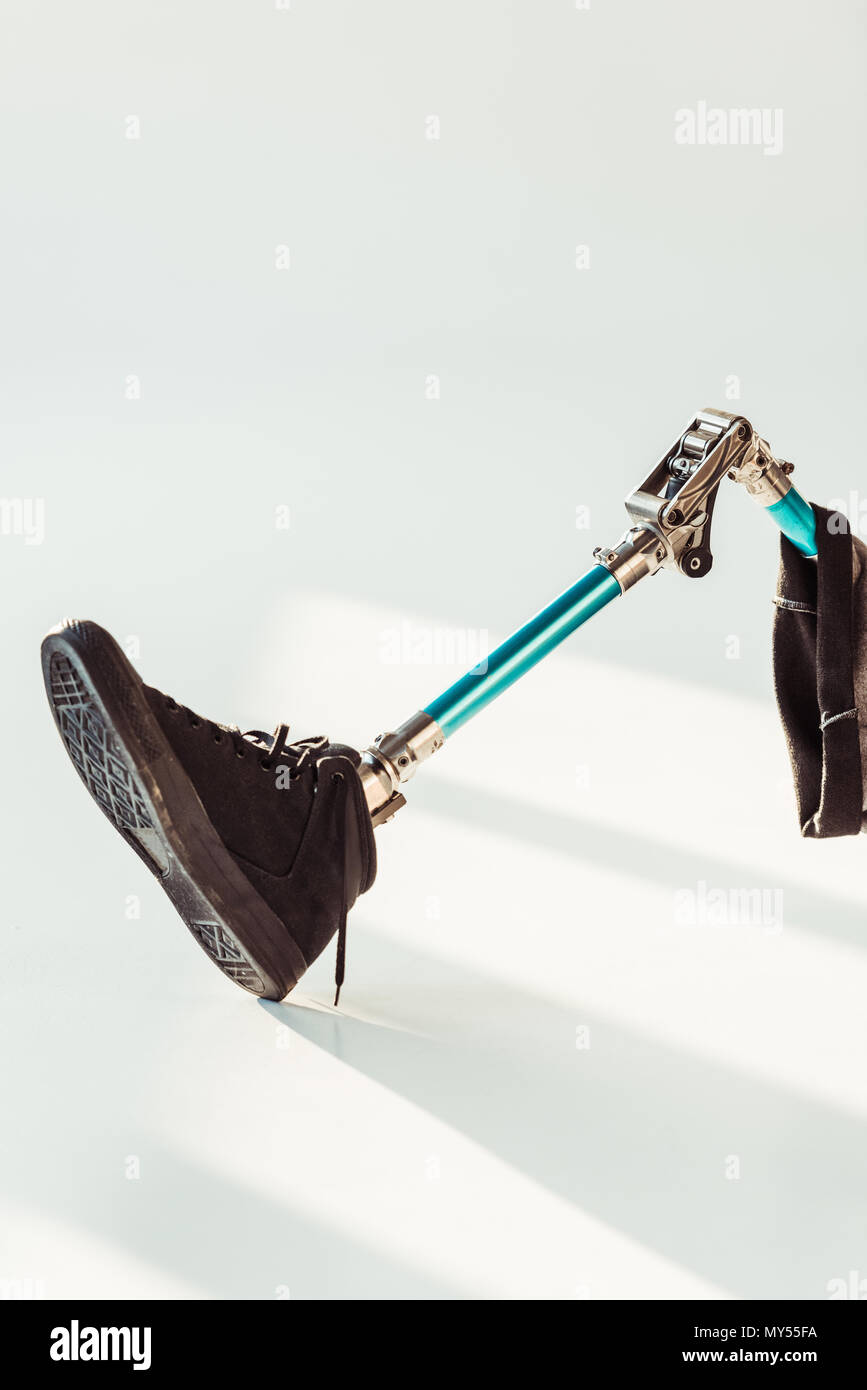 close up view of leg prosthesis isolated on white Stock Photo - Alamy