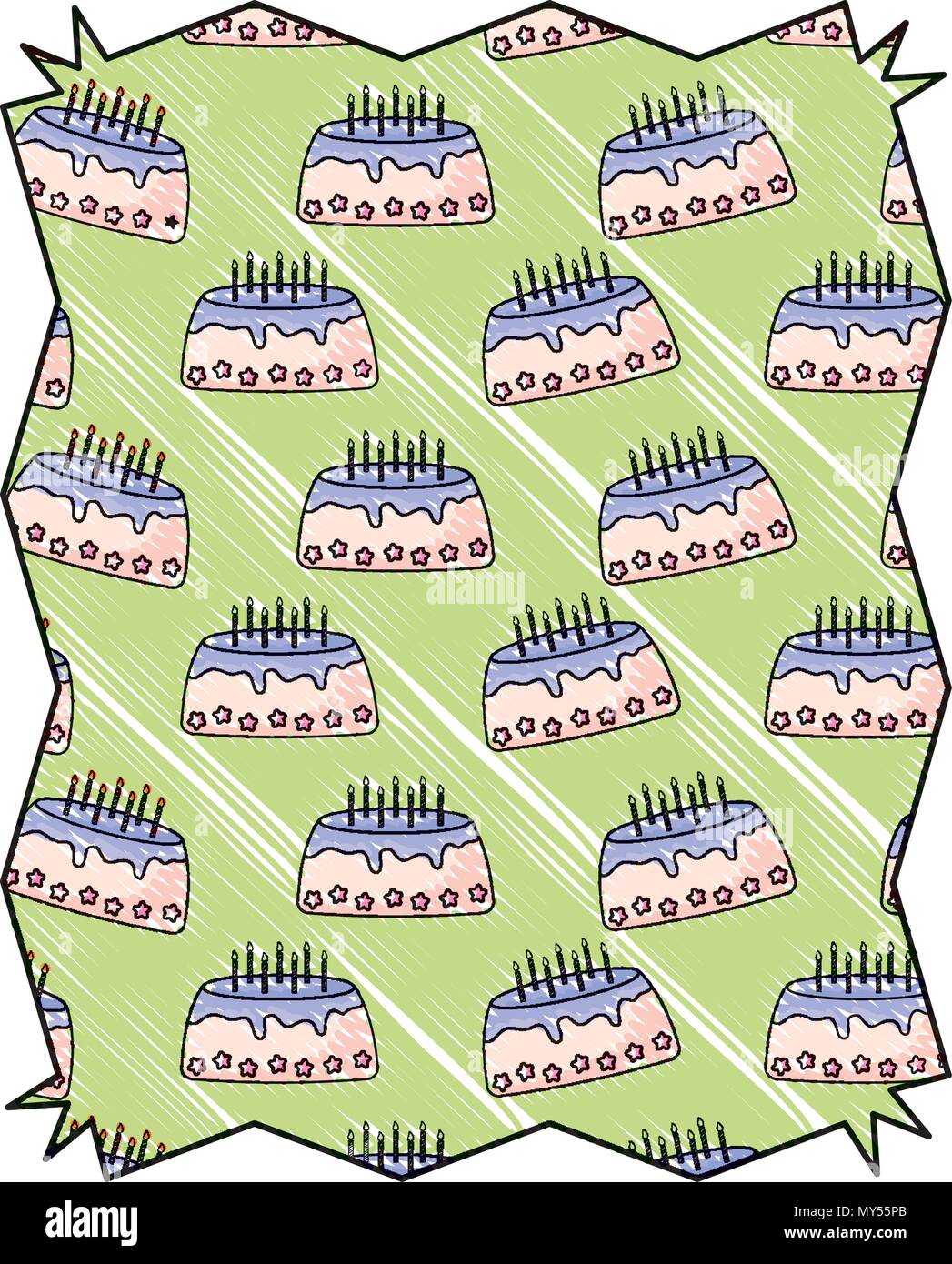 abstract frame with Birthday cake pattern over white background, vector ...