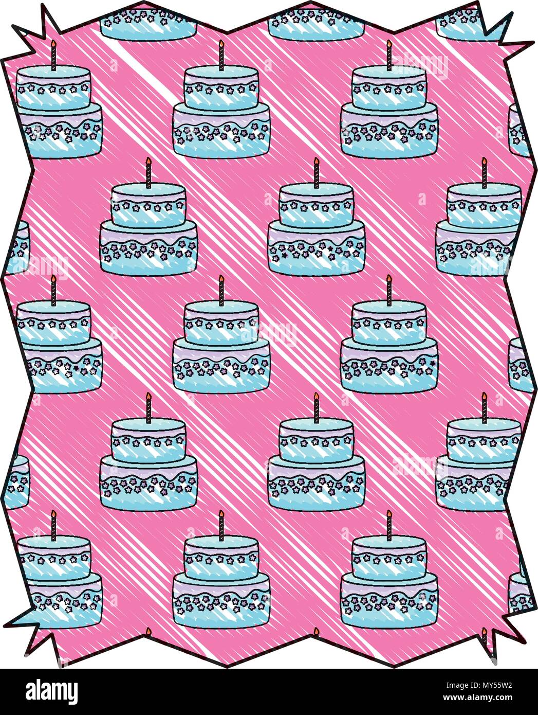 abstract frame with cakes with candles pattern over white background ...