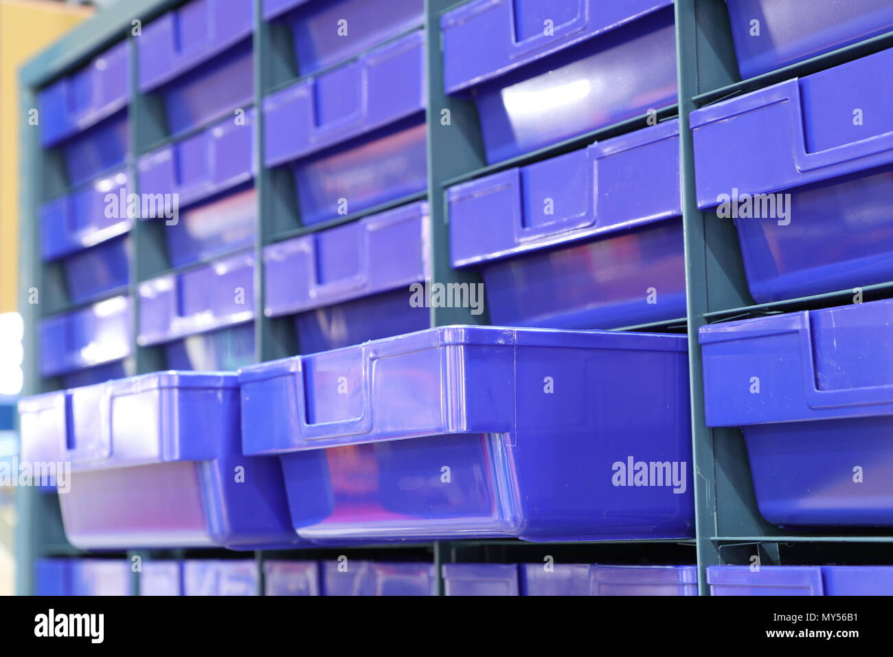 Plastic drawer for keeping parts in factory Stock Photo - Alamy