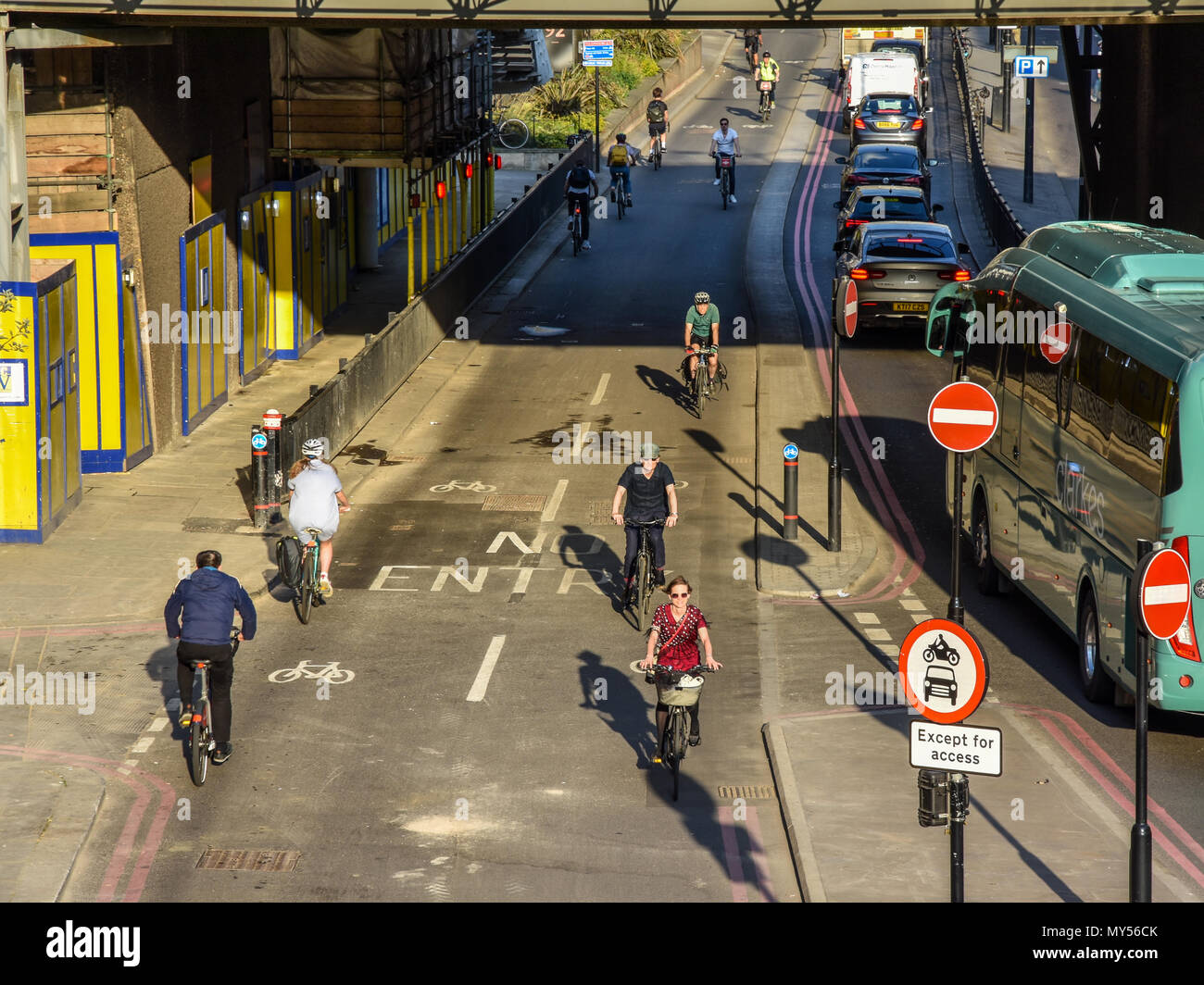 London, England, UK - April 20, 2018: Cyclists ride along CS3, London's ...