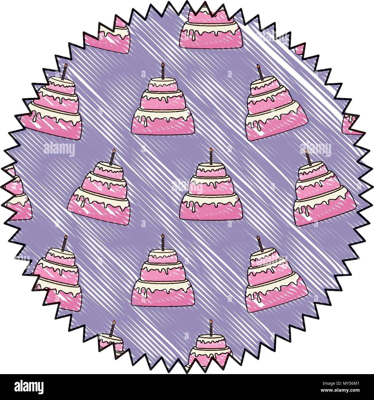 seal stamp with sweet cakes pattern over white background, vector ...