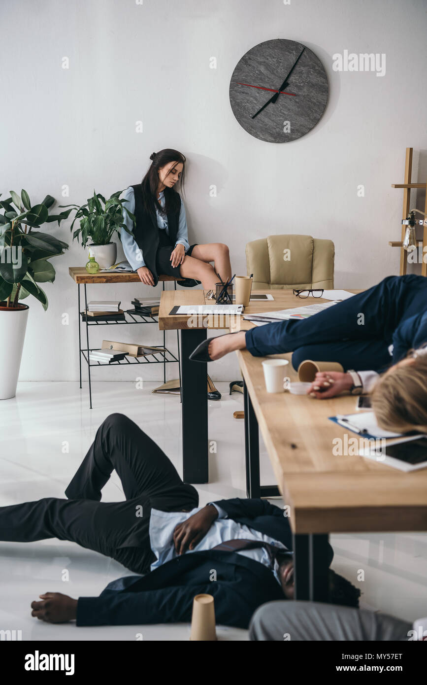 exhausted business colleagues sleeping at office Stock Photo - Alamy