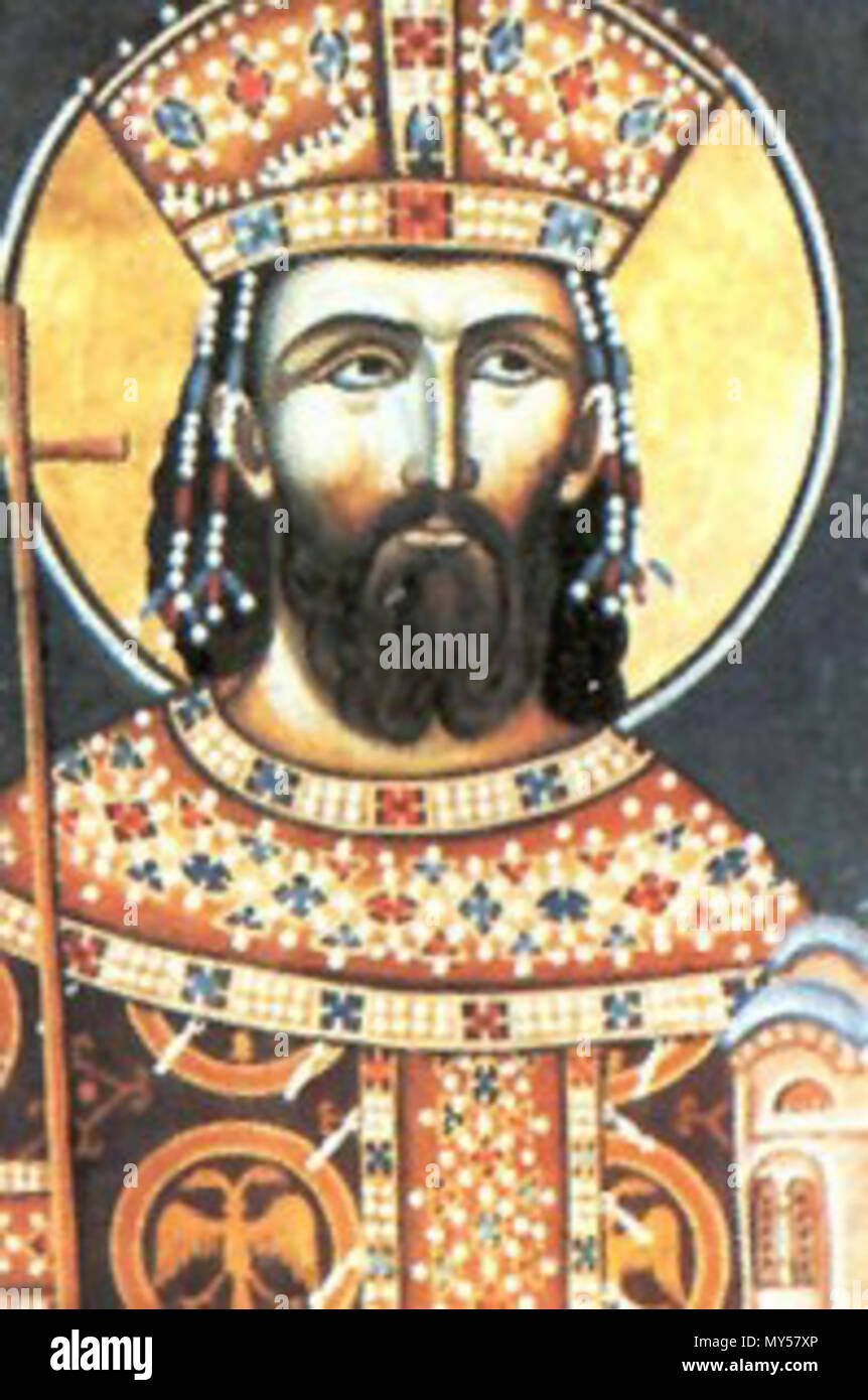 . English: Fresco of Prince Lazar Hrebeljanović in the Ravanica ...