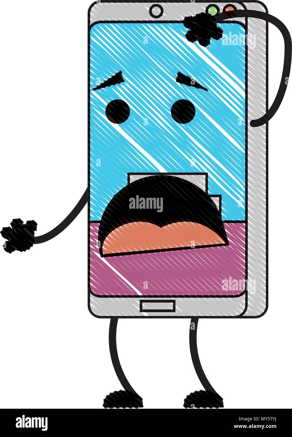 Cartoon worried smartphone over white background, colorful desing ...