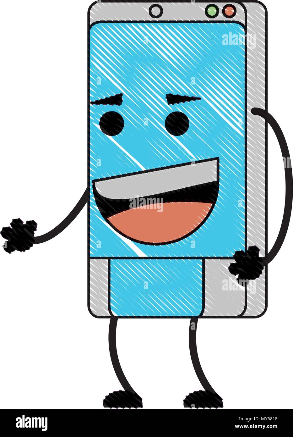 Cartoon happy smartphone over white background, vector illustration ...