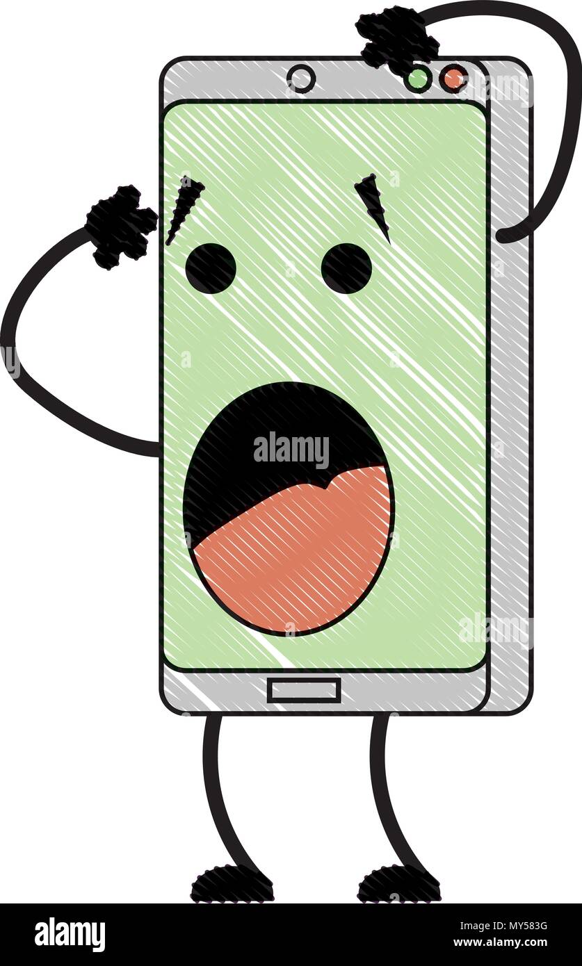 Cartoon worried smartphone over white background, colorful desing ...
