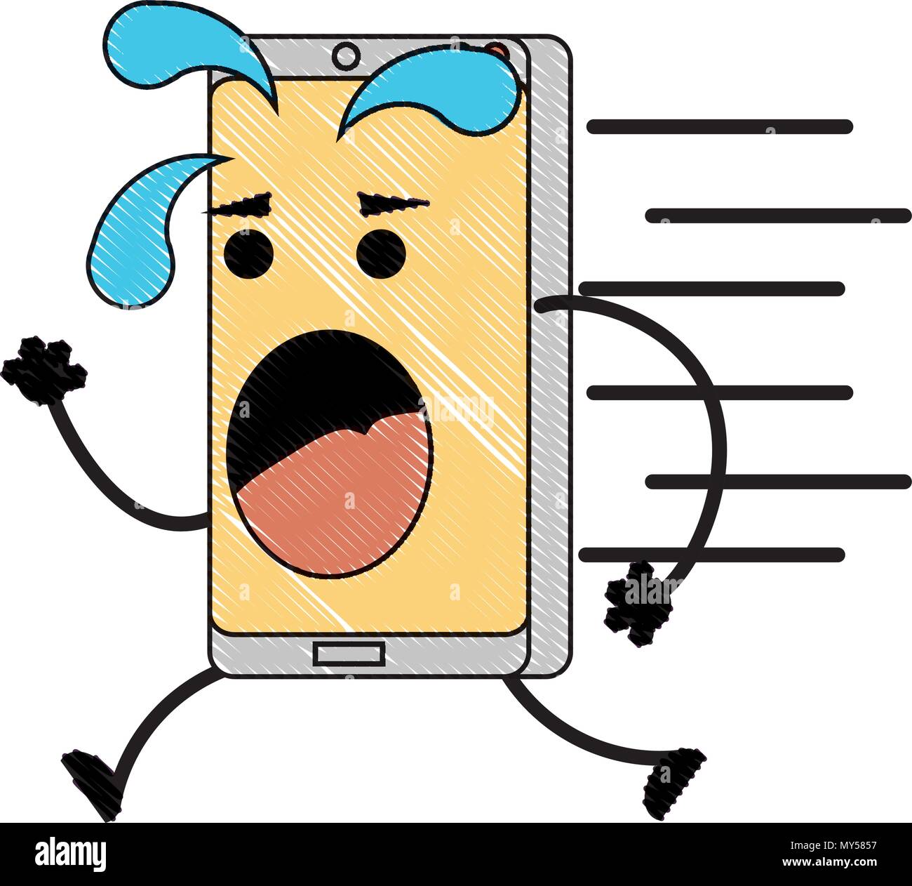 cartoon smartphone running and sweating over white background, vector ...