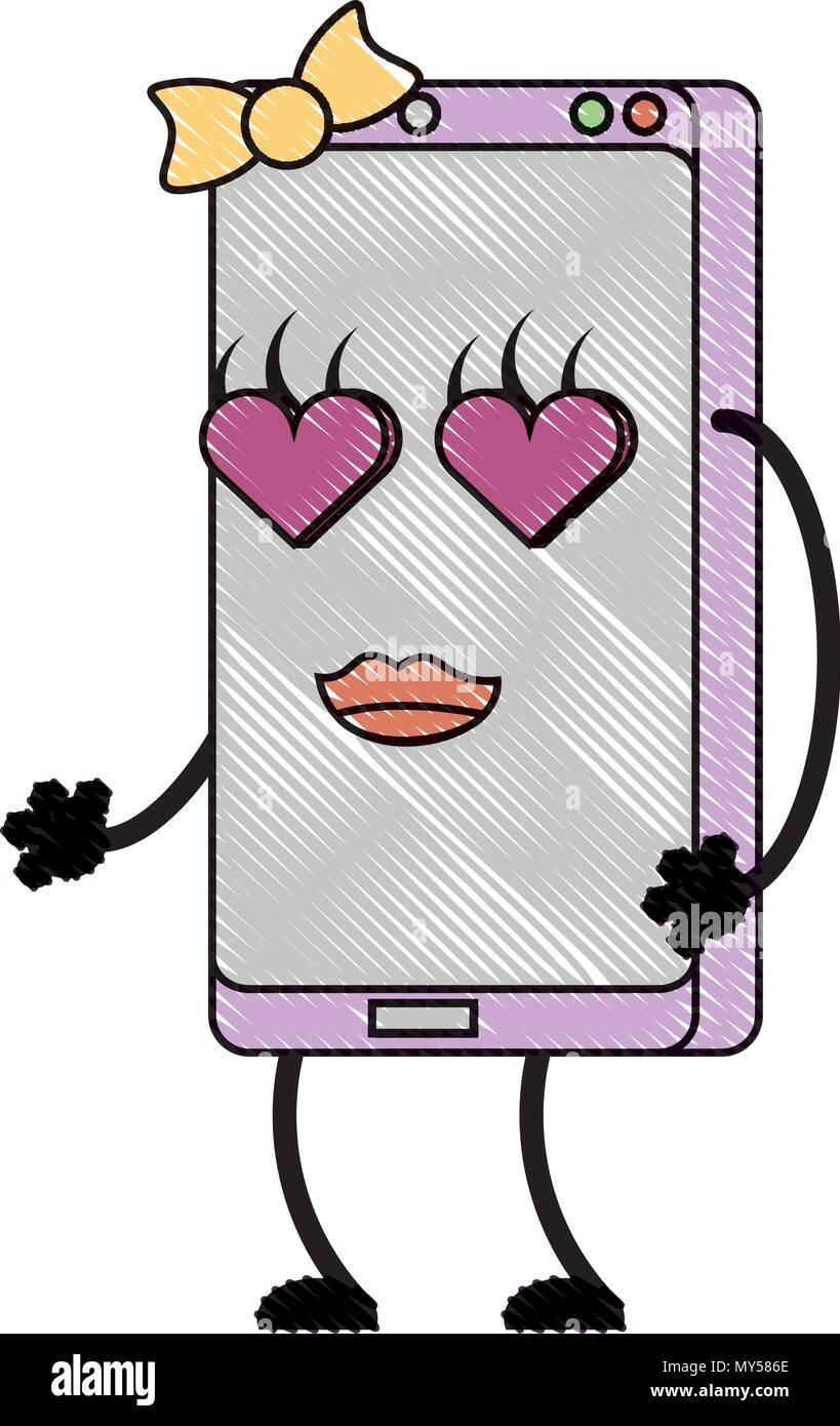 cartoon girly smartphone over white background, colorful design. vector ...