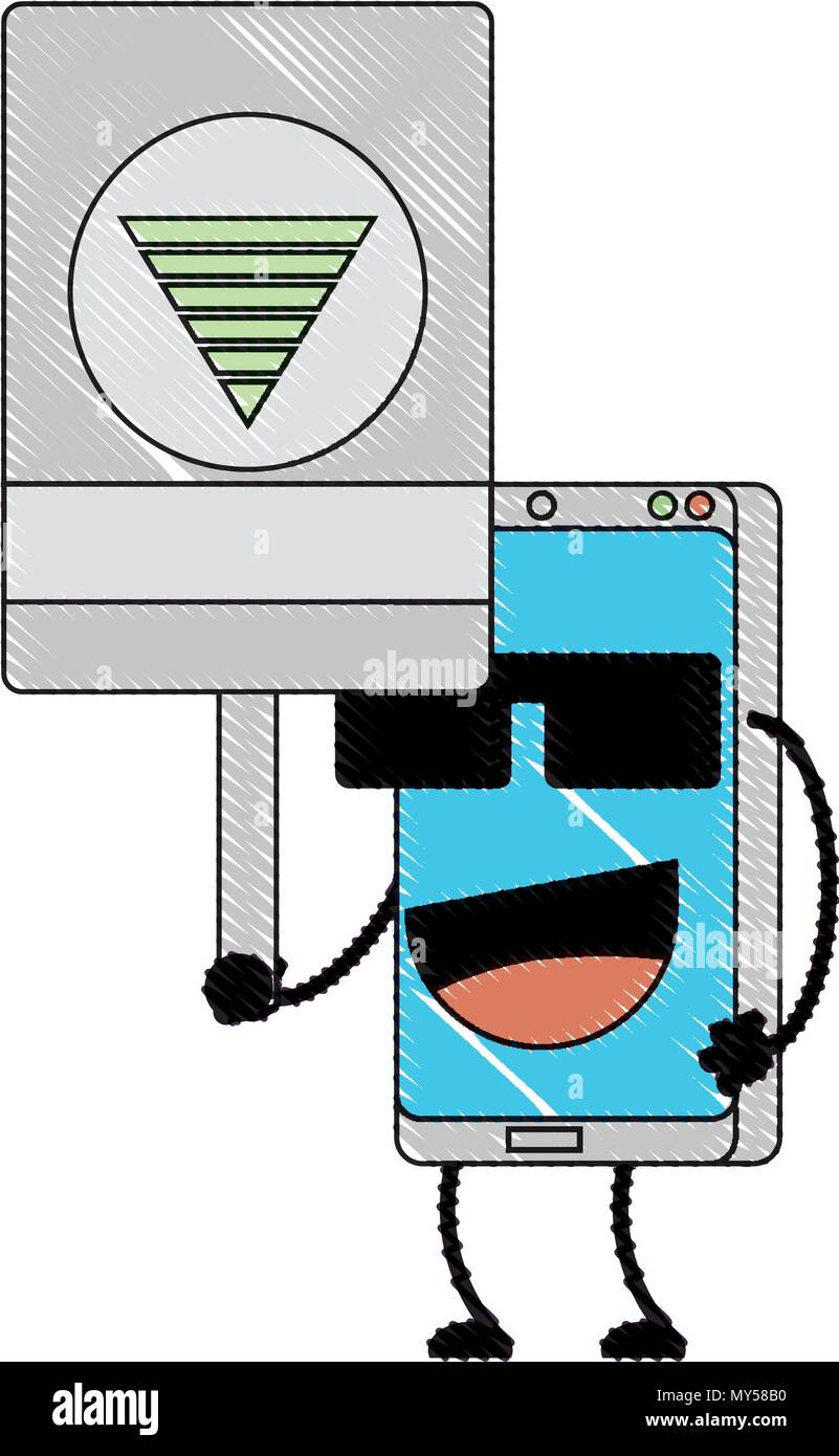 Cartoon smartphone with sunglasses and holding a wifi board over white ...