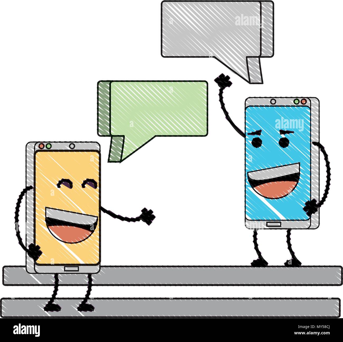 conversation of Cartoon smartphones over white background, vector ...