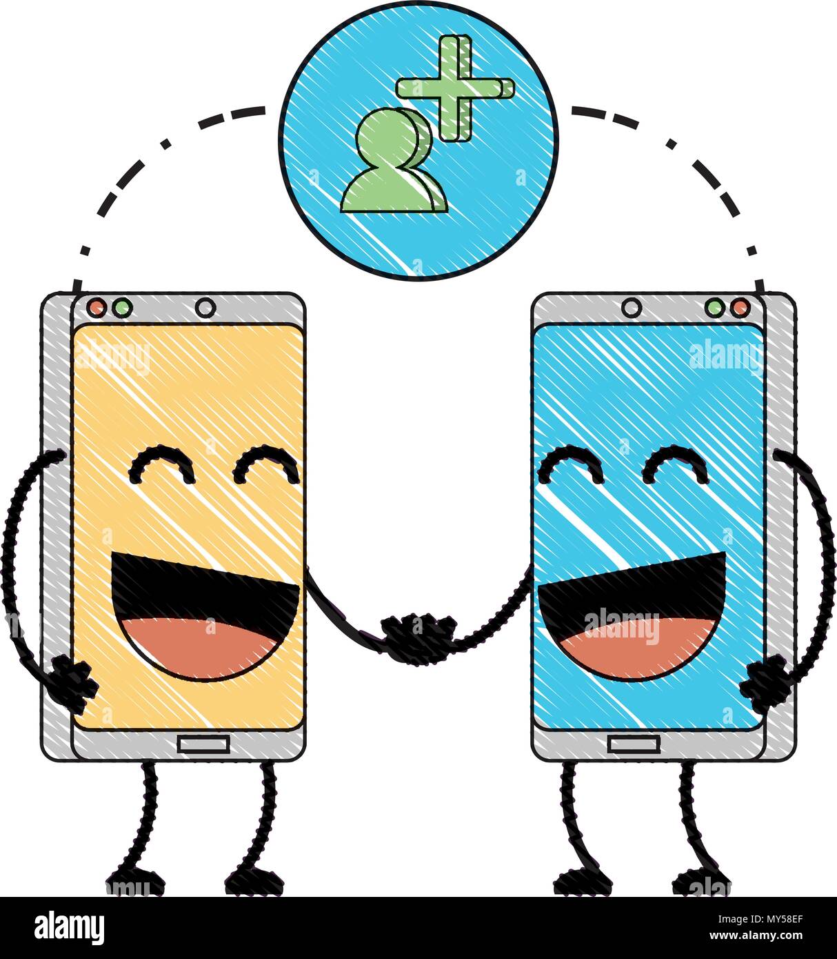 Cartoon happy smartphones over white background, vector illustration ...