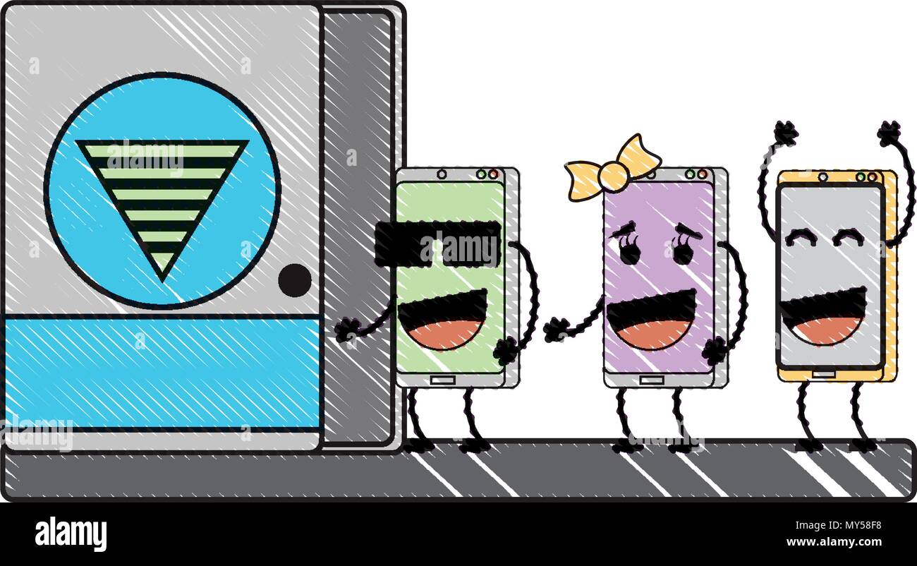 Cartoon happy smartphones in wifi zone over white background, vector ...