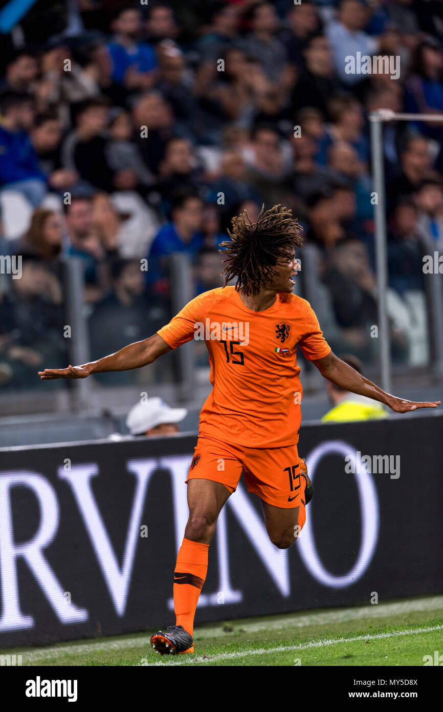 Nathan Ake of Netherlands celebrates after scoring his team's first ...