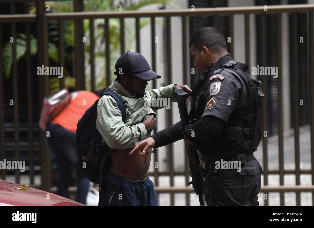 05 June 2018, Brazil, Rio De Janeiro: A police officer performing a ...
