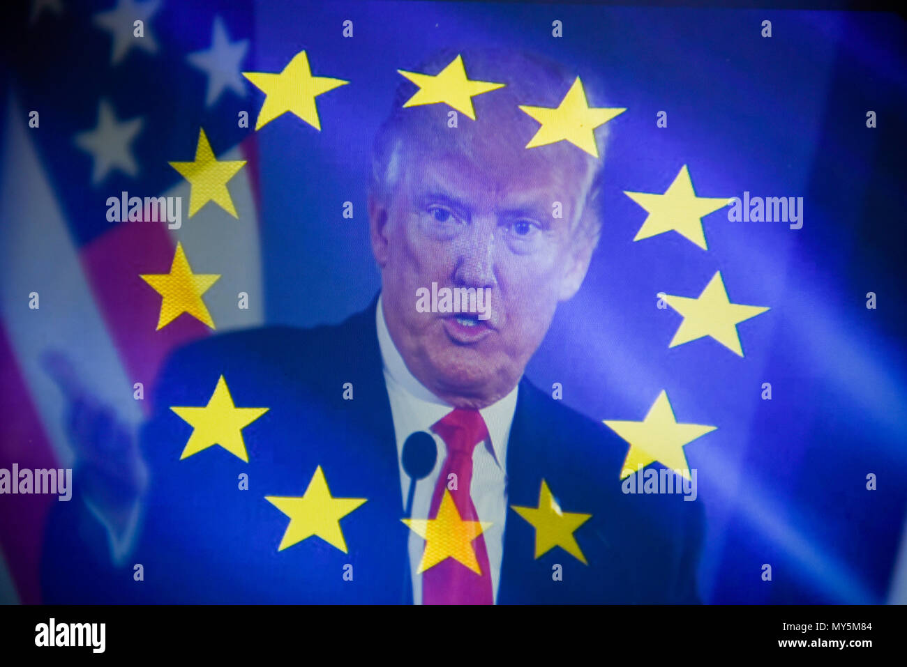 A double exposure images shows the President of United States of ...