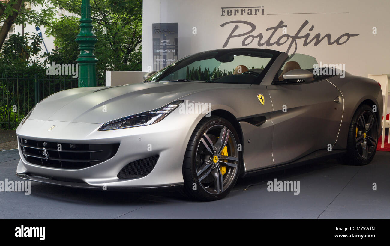 Torino, Italy. 6th June 2018. A Ferrari Portofino with open sunroof ...