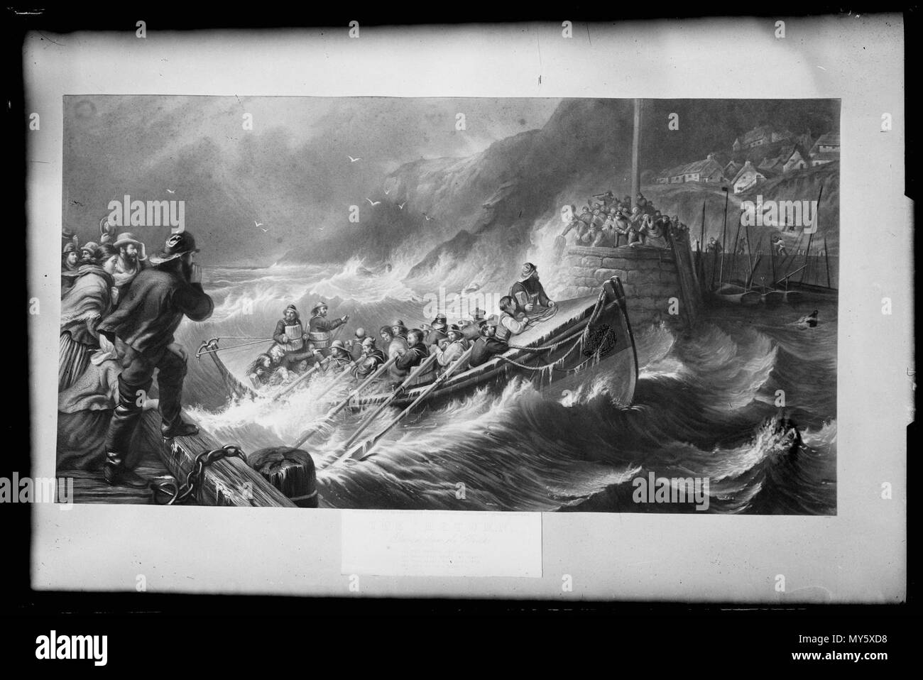 Reddingsboot. Reproductie van een tekening uit 1821 uit Londen genaamd ...