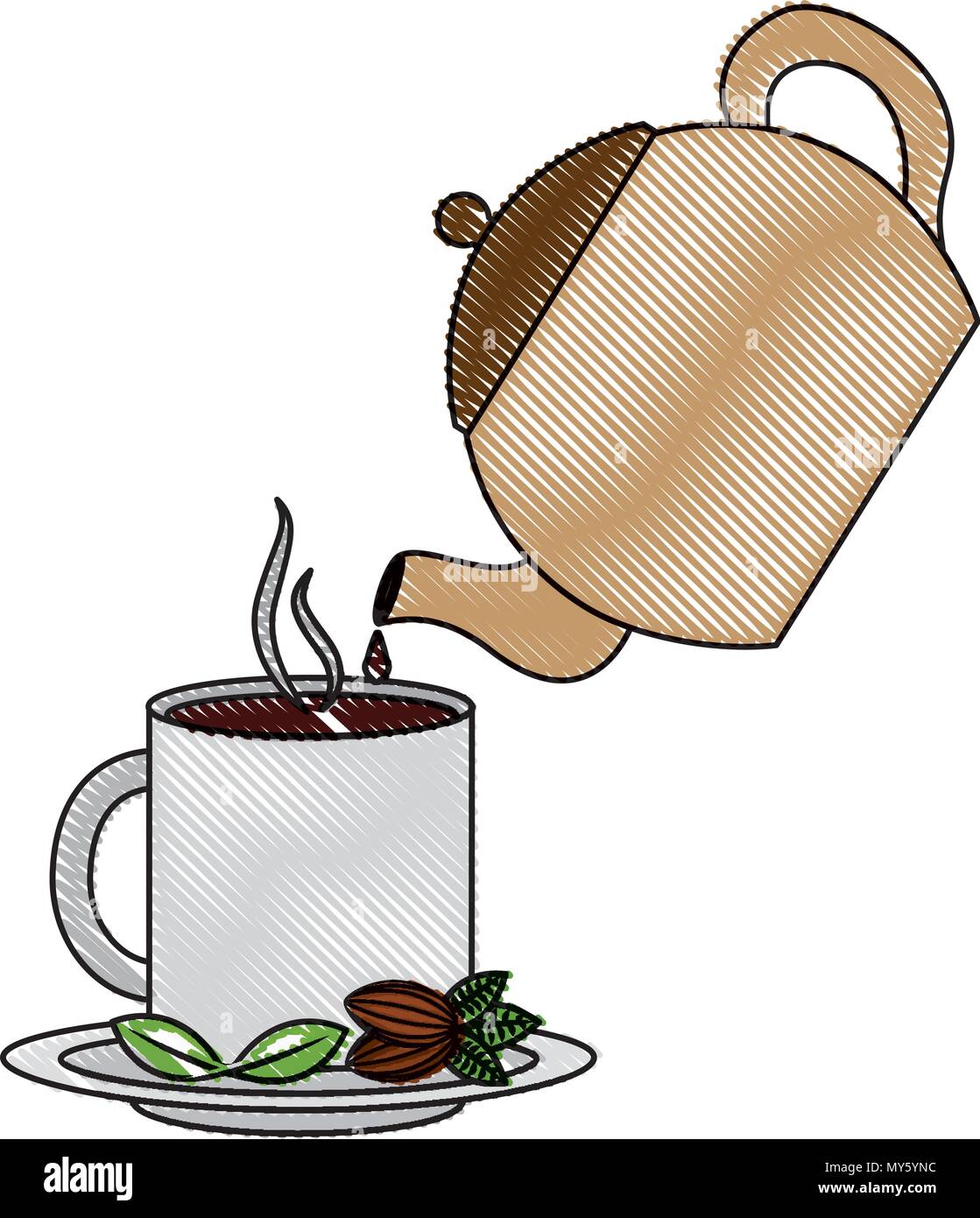 Teacup pouring illustration Cut Out Stock Images & Pictures - Alamy