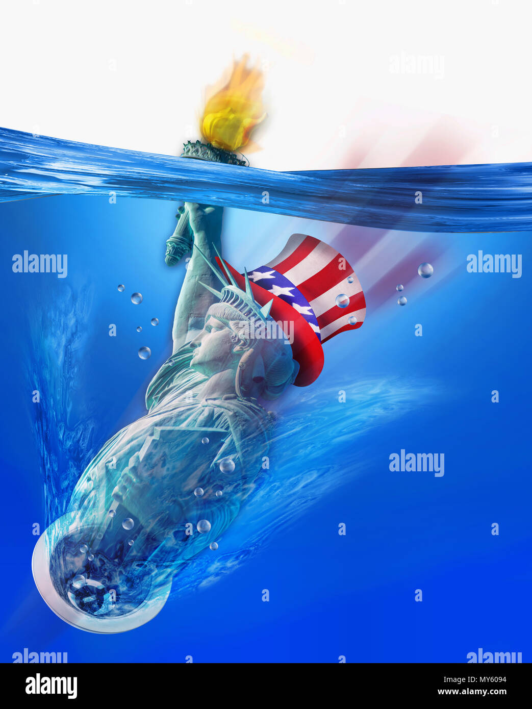 Statue of Liberty going down the drain Stock Photo - Alamy