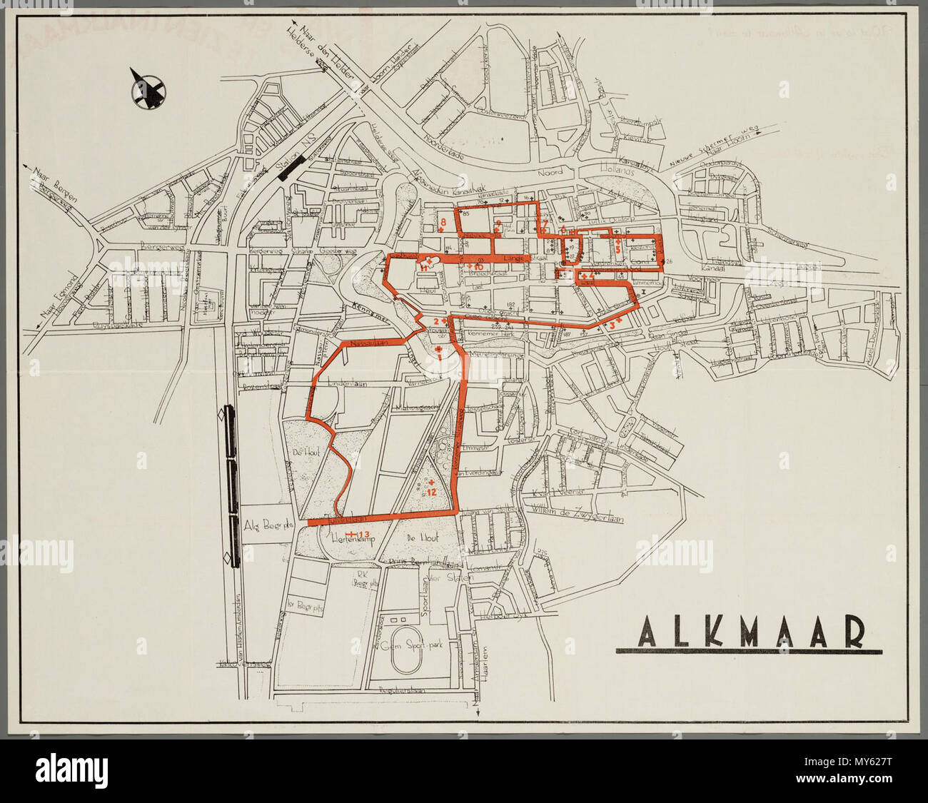 Alkmaar 1951. Plattegrond van Alkmaar. Vervaardiger: Onbekend ...