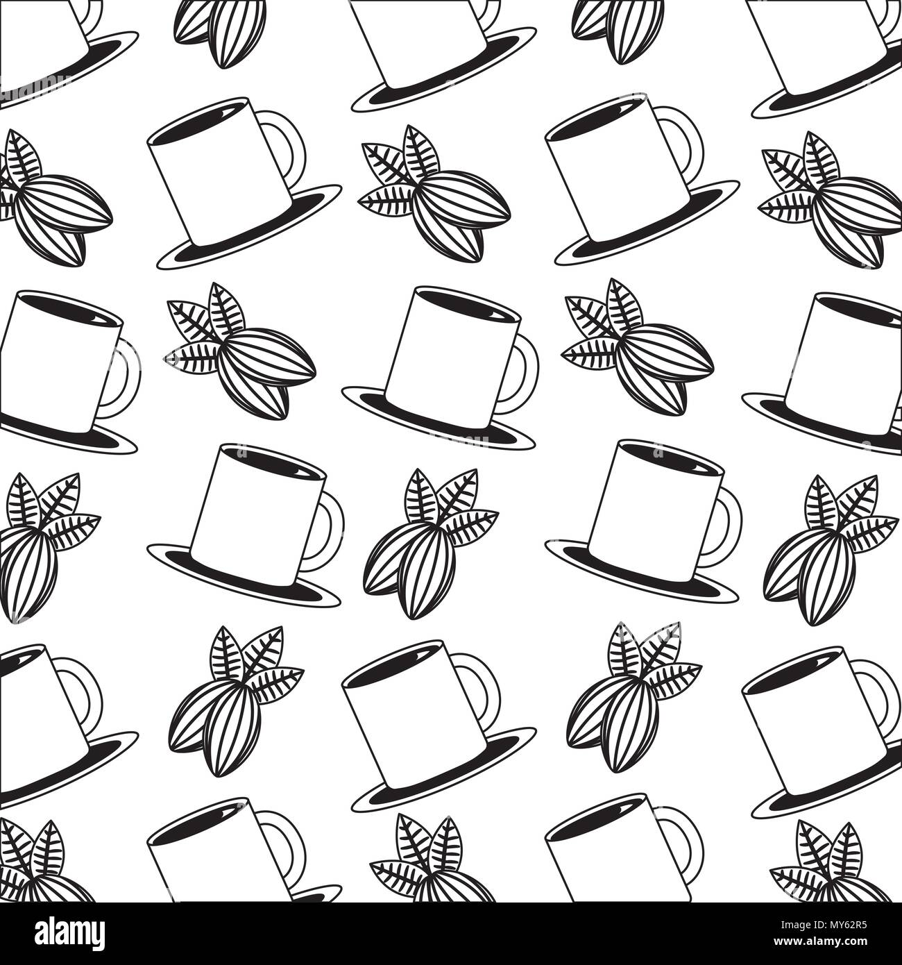 coffee cup and nuts cocoa pattern design vector illustration black and ...