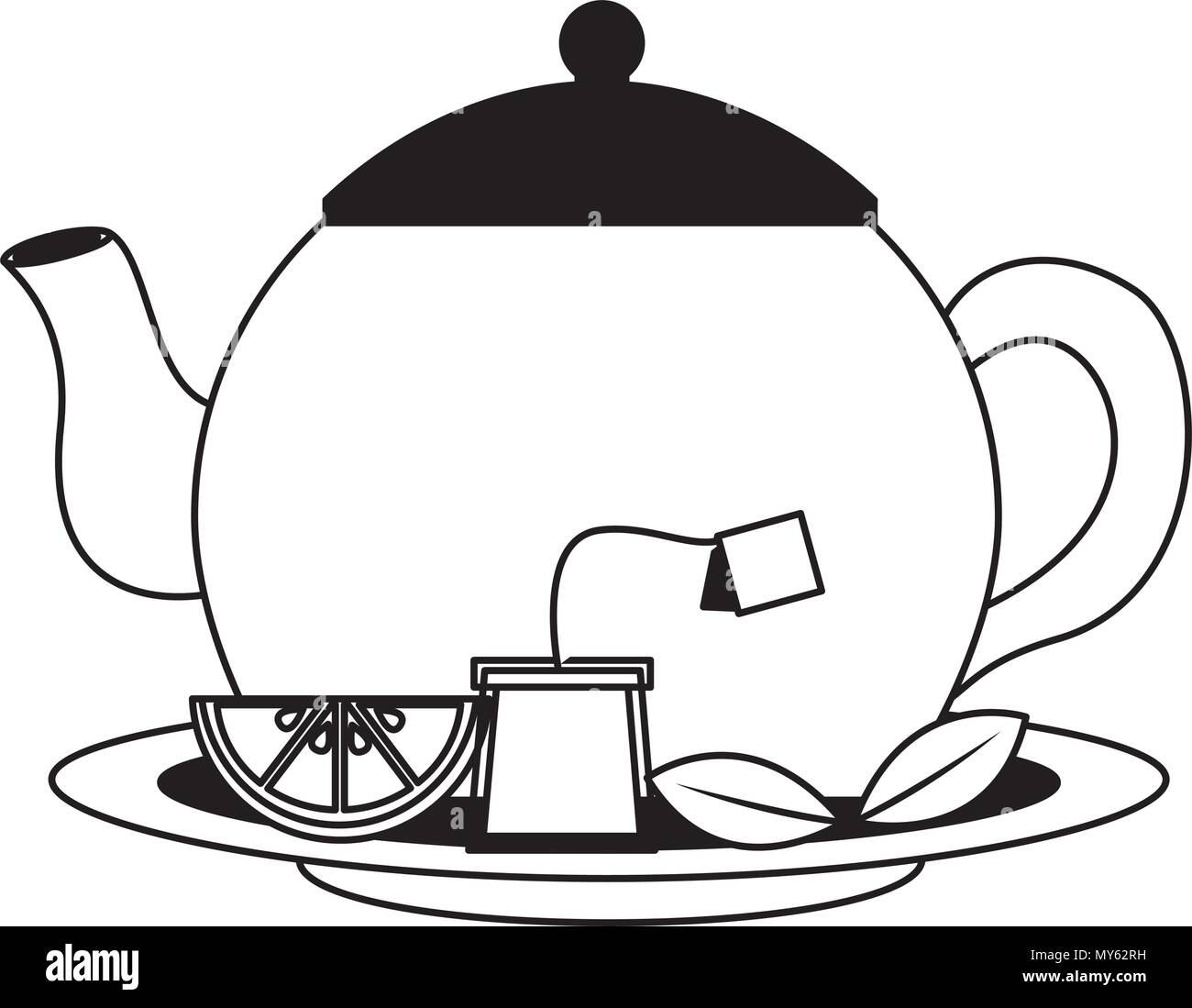 teapot porcelain lemon mint leaf teabag traditional vector illustration ...