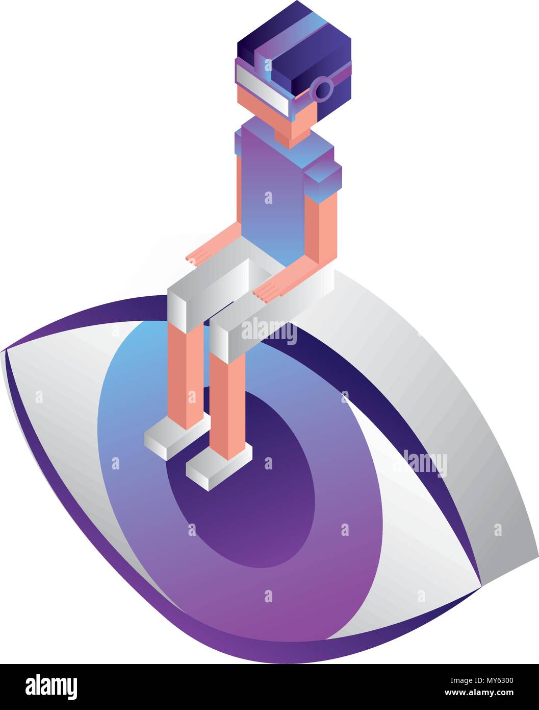 futuristic man sitting in eye isometric avatar vector illustration ...