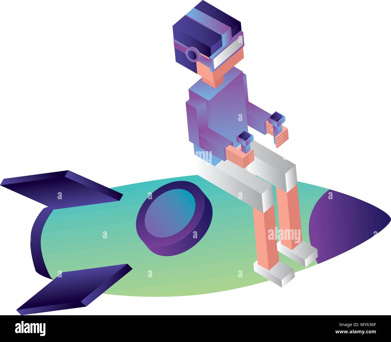 futuristic man with rocket isometric avatar vector illustration design ...