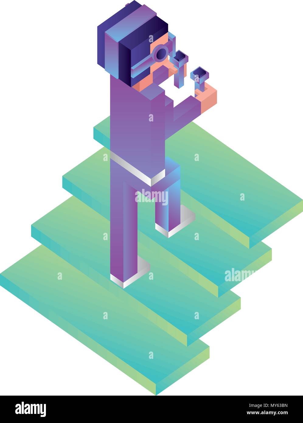 futuristic man climbing stairs isometric avatar vector illustration ...