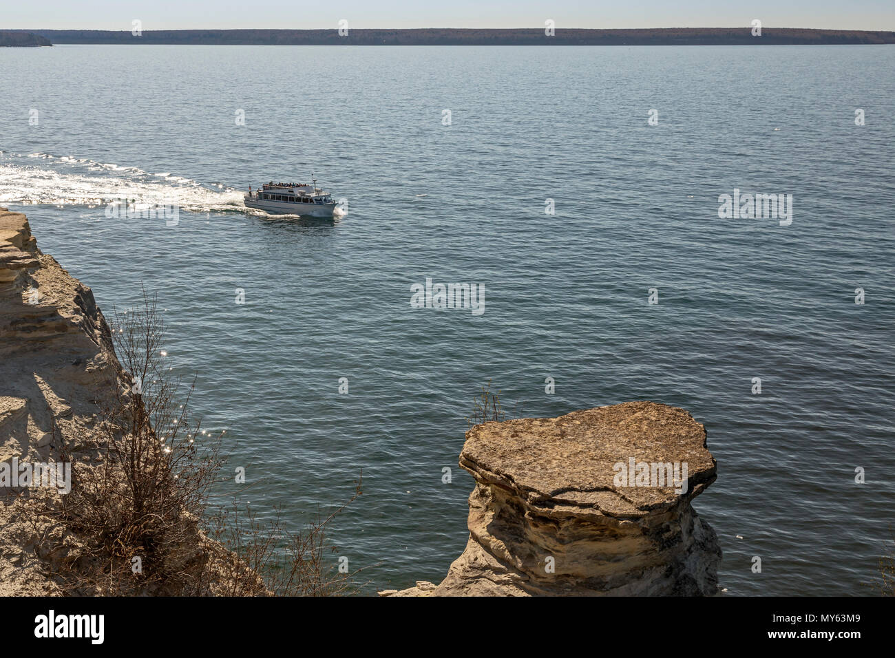 Munising, Michigan - A tour boat on Lake Superior passes the Miners ...