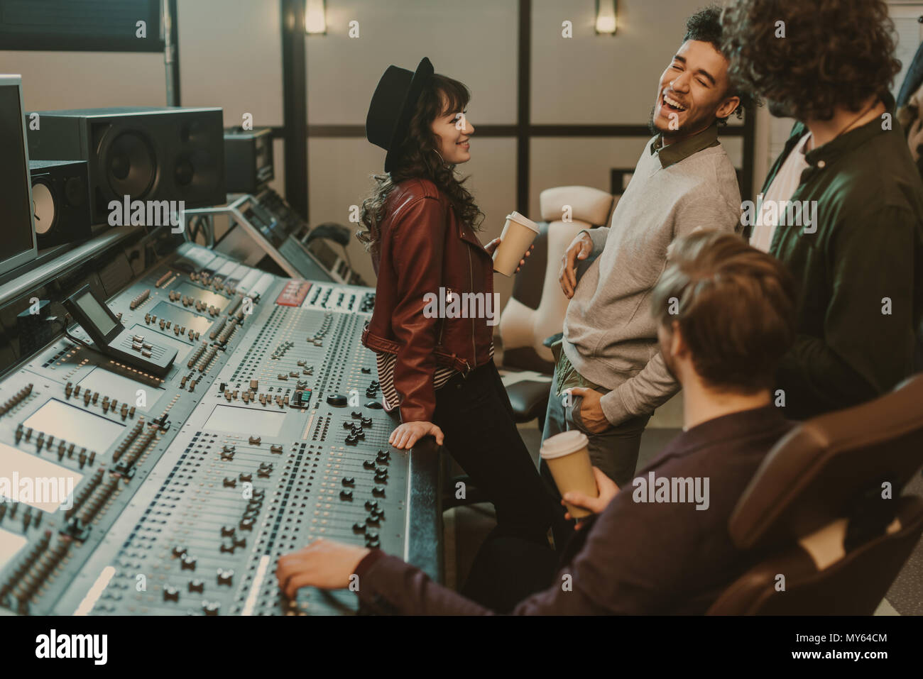 music band having fun at sound recording studio Stock Photo - Alamy