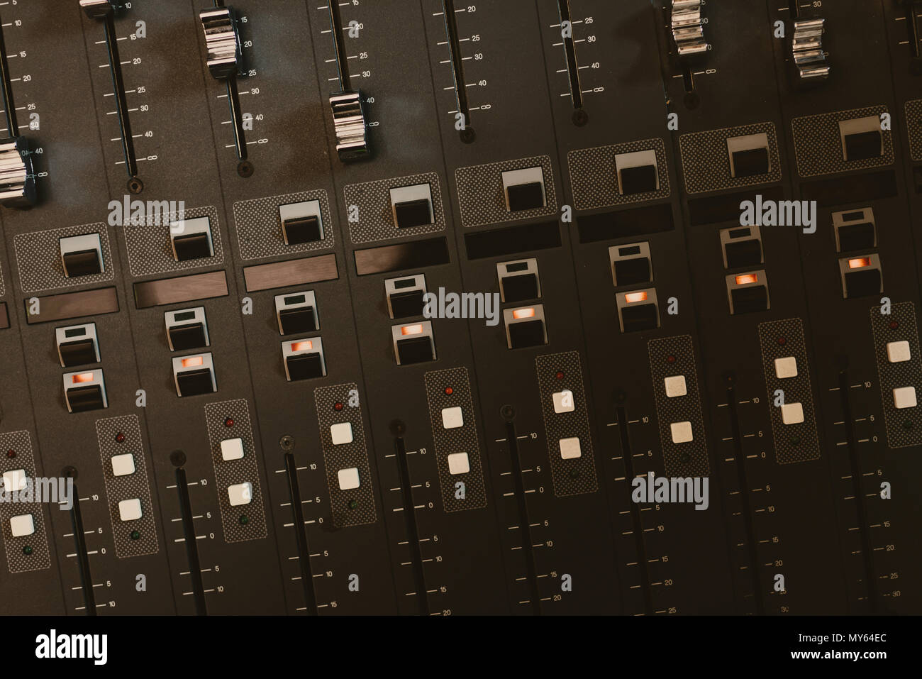 top view of analog graphic equalizer at recording studio Stock Photo ...