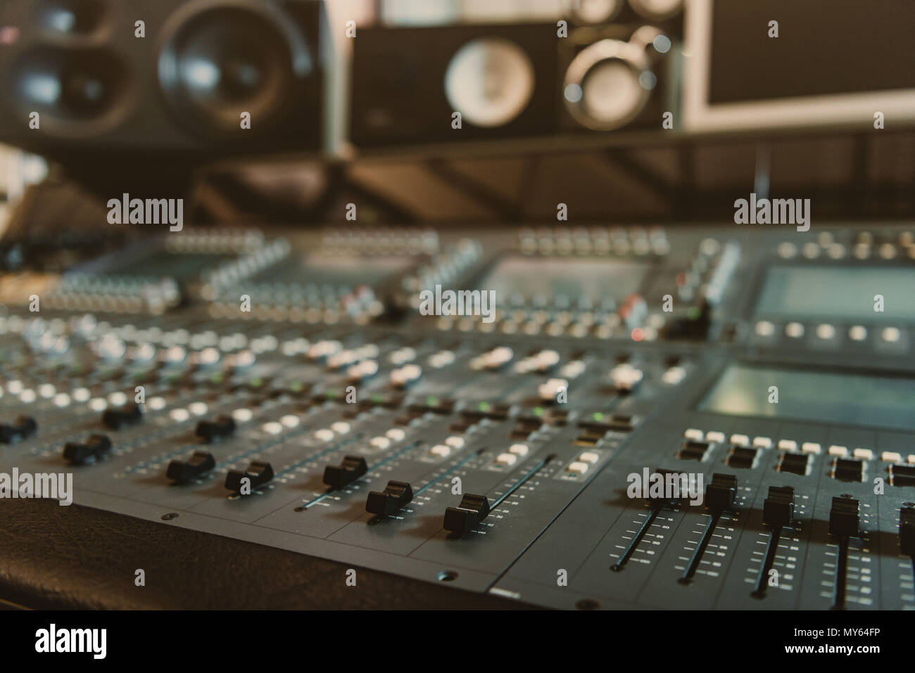 close-up shot of analog graphic equalizer at recording studio Stock ...