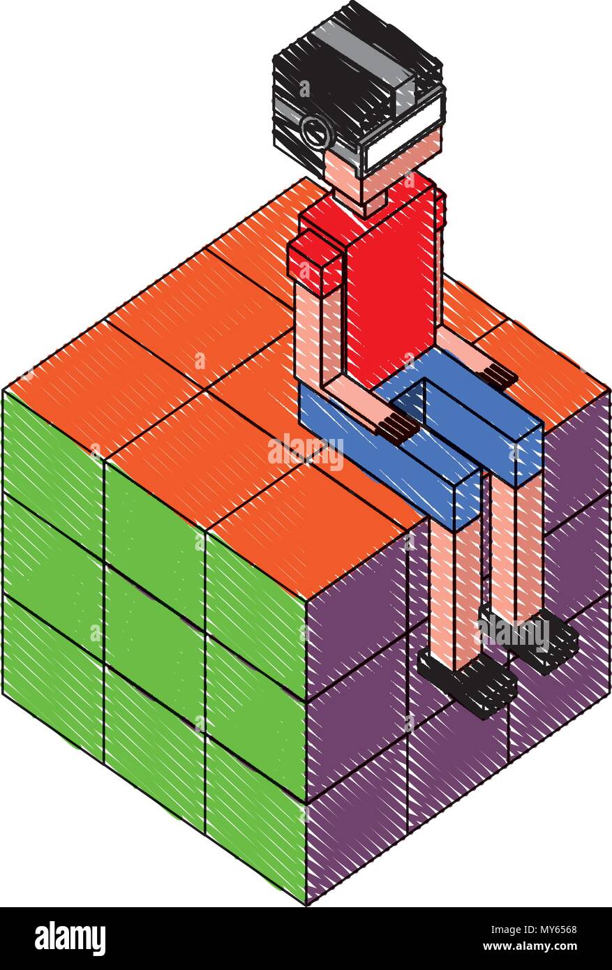 futuristic man sitting in cube isometric avatar Stock Vector Image ...