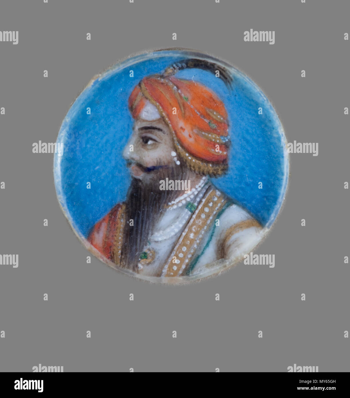 . English: One of twelve tiny paintings depicting Mughal emperors, Afghan and Sikh nobles, and ...