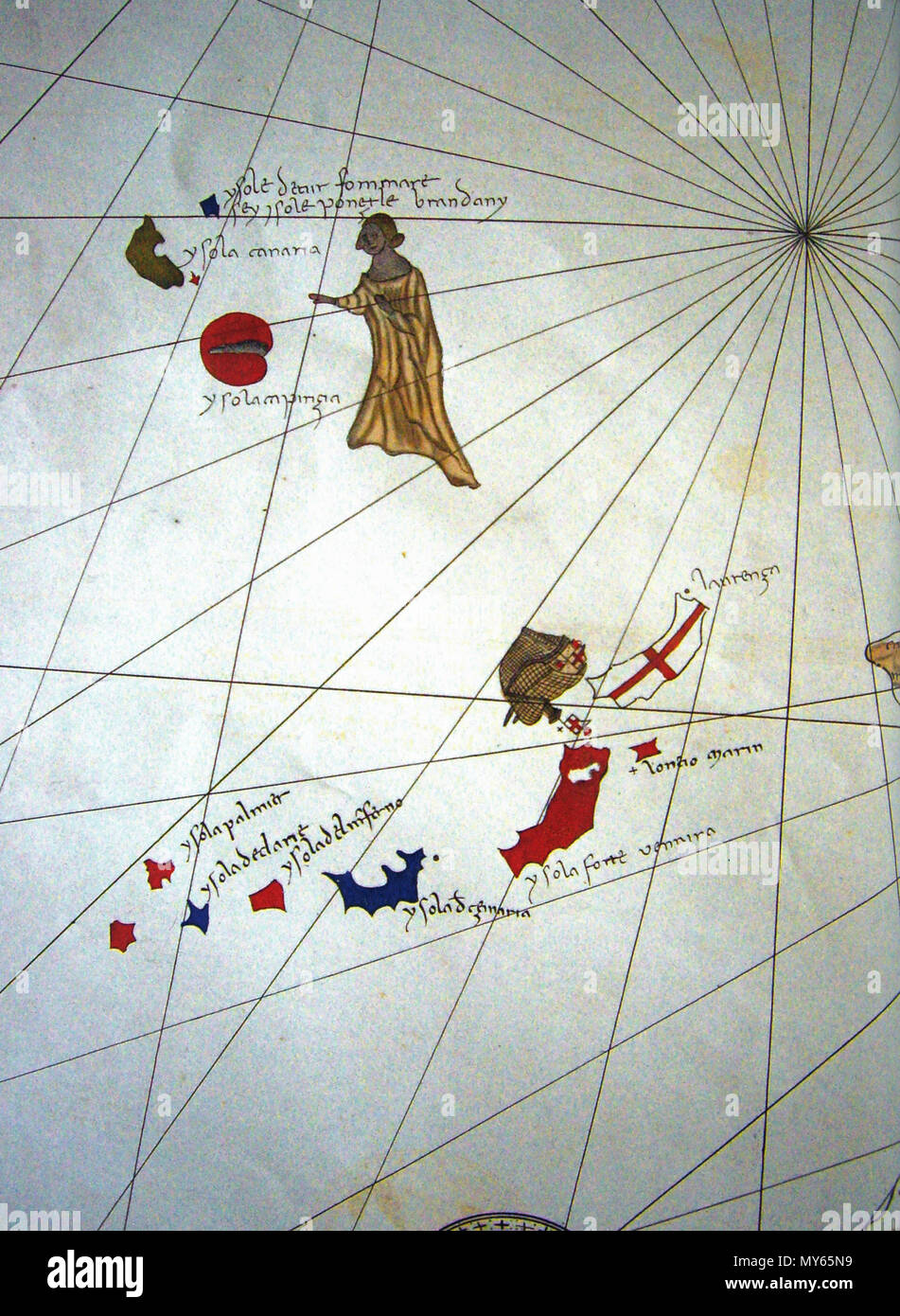 . English: St. Brendan close to the island which bore his name depicted ...