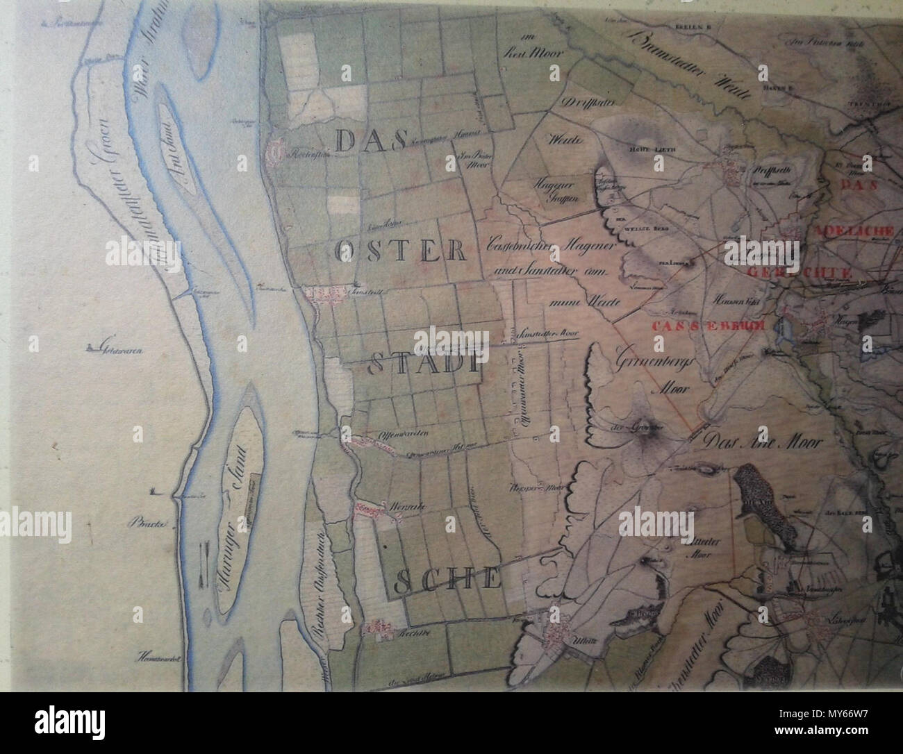 . English: 18th century map of the east bank of the River Weser north ...