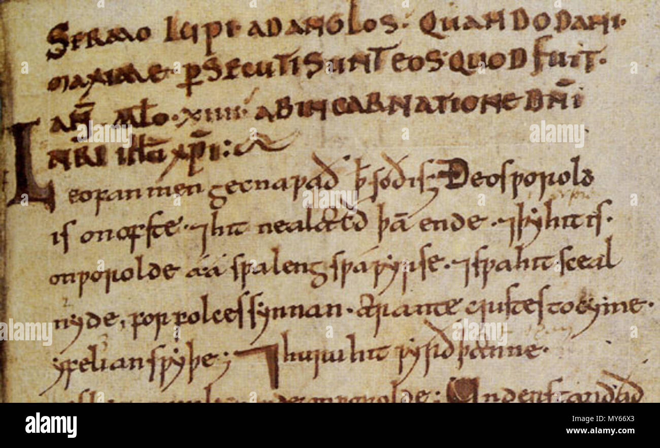 . English: Photograph of a page in the medieval manuscript Cotton Nero ...