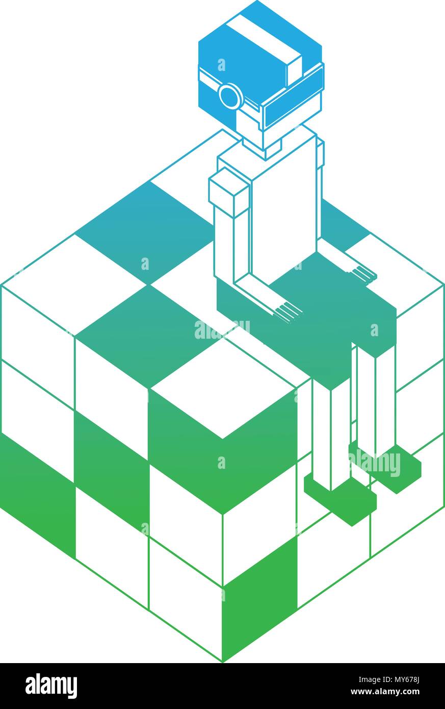 futuristic man sitting in cube isometric avatar Stock Vector Image ...